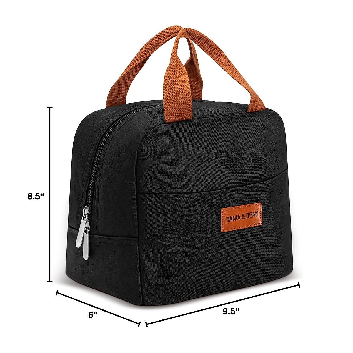 DANIA & DEAN Insulated Lunch Bag, Durable Freezable Lunch Box for Women/Men/Kids Double Zippers Wide Open Tote Bag Leakproof Thermal and Cooler Reusable Lunch Box for Office/School/Outdoor(Black)