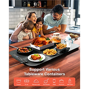 Electric Warming Tray, iTRUSOU Silicone Warming Mat for Food with 7 Temp-Settings, 1-8Hr Auto Shut-Off, Switchable Fahrenheit/Celsius, Upgrade Strap Keep Food Warm at Buffet, Party, Sabbath, Daily Use