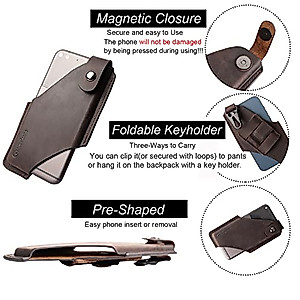 Gentlestache Leather Cell Phone Holster with Belt Clip,Leather Phone Pouch for iPhone Samsung Motorola,Belt Case with Belt Loops,Leather Phone Case on Belt,Cell Phone Sheath,Large Size,Darkbrown