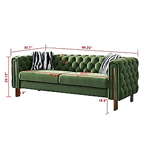 Dolonm Modern Velvet Sofa for Living Room, 84 Inches Long Tufted Couch Upholstered Sofa with 2 Pillows High Arm and Metal Legs Decor Furniture for Bedroom, Office (Turquoise)