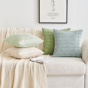 EMEMA Corduroy Decorative Throw Pillow Covers 18x18 Inch Soft Striped Corduroy Square Cushion Case Boho Home Decor for Living Room Couch Bed Sofa Farmhouse, Pack of 2, Cream White