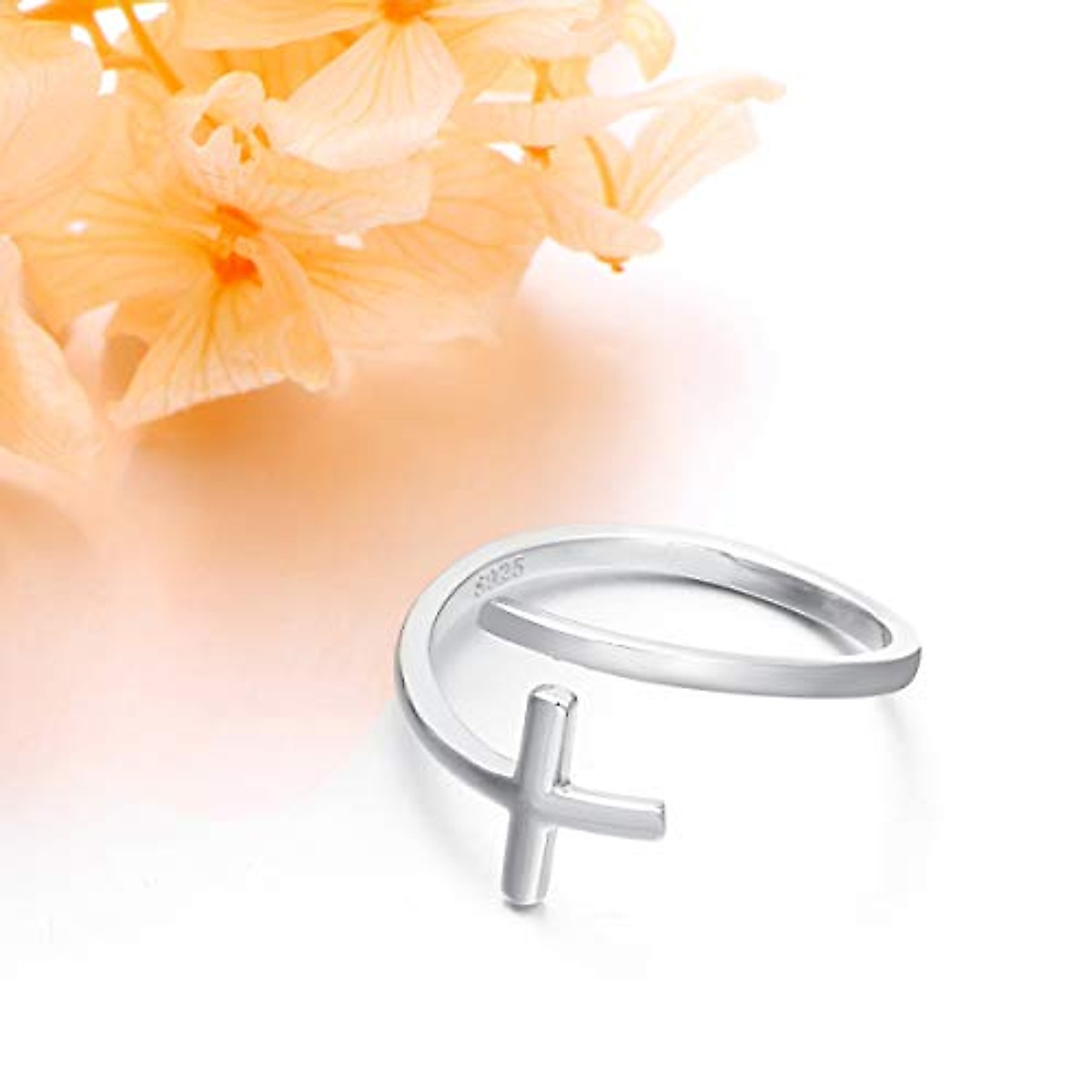 DAOCHONG Simple Cross Ring Sterling Silver Adjustable Cross Wrap Open Ring for Women Daughter Girlfriend Easter Gift, Size 6