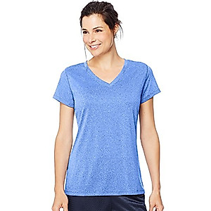 Hanes womens Sport Heathered Performance V-neck Tee Shirt, Awesome Blue Heather, Large US
