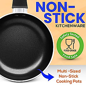 SereneLife Kitchenware Pots & Pans Basic Kitchen Cookware, Black Non-Stick Coating Inside, Heat Resistant Lacquer (6-Piece Set), One Size, Blue