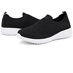 LANCROP Women's Walking Nurse Shoes - Mesh Slip on Comfortable Sneakers 5 US, Label 35 Black