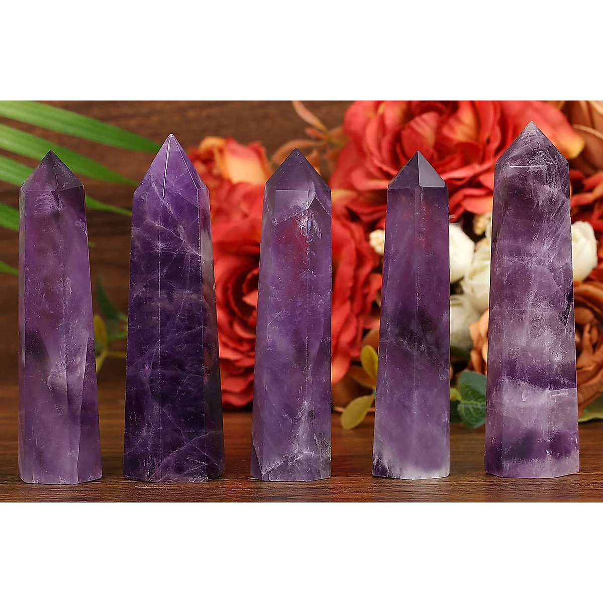 LAIDANLA Amethyst Healing Crystals Wands 3.5-4" Polishing Natural Reiki Energy Wand Stone Hexagonal Point Large Crystal Gemstones for Meditation Therapy Crystal Grid Decoration 1Pcs