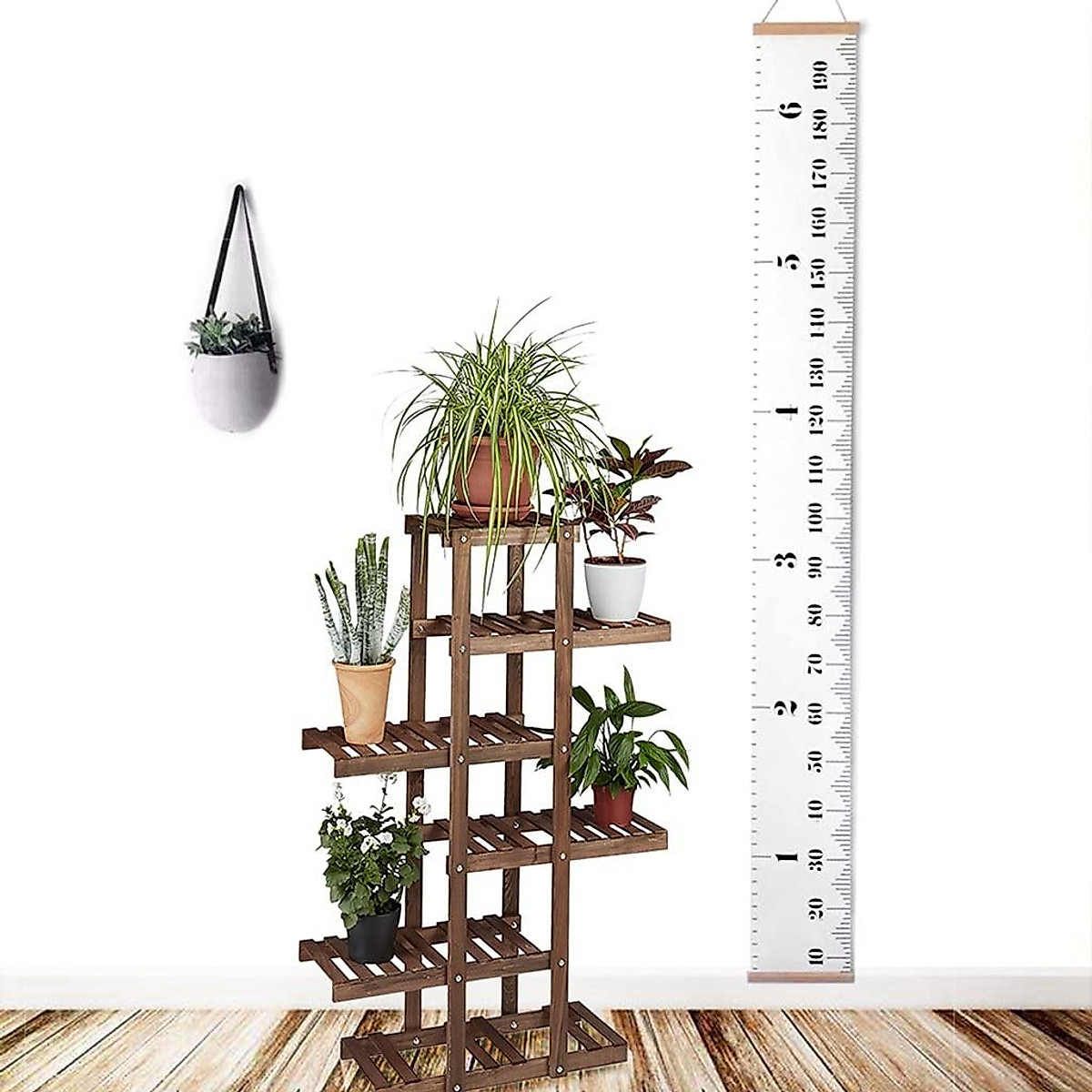 AOMINGGE Hanging Growth Chart, Height Measure Ruler Roll Up Wooden Canvas Growth Ruler for Kids Baby Birthday Gift,White,A1