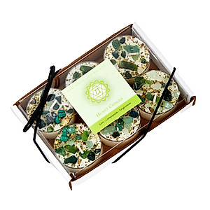 Heart Chakra Candle by New Moon Beginnings - Chakra Candles - Dried Flower, Herb, & Crystal Candles - Aromatherapy Candles - Soy Candle - Set of 6 Tealights