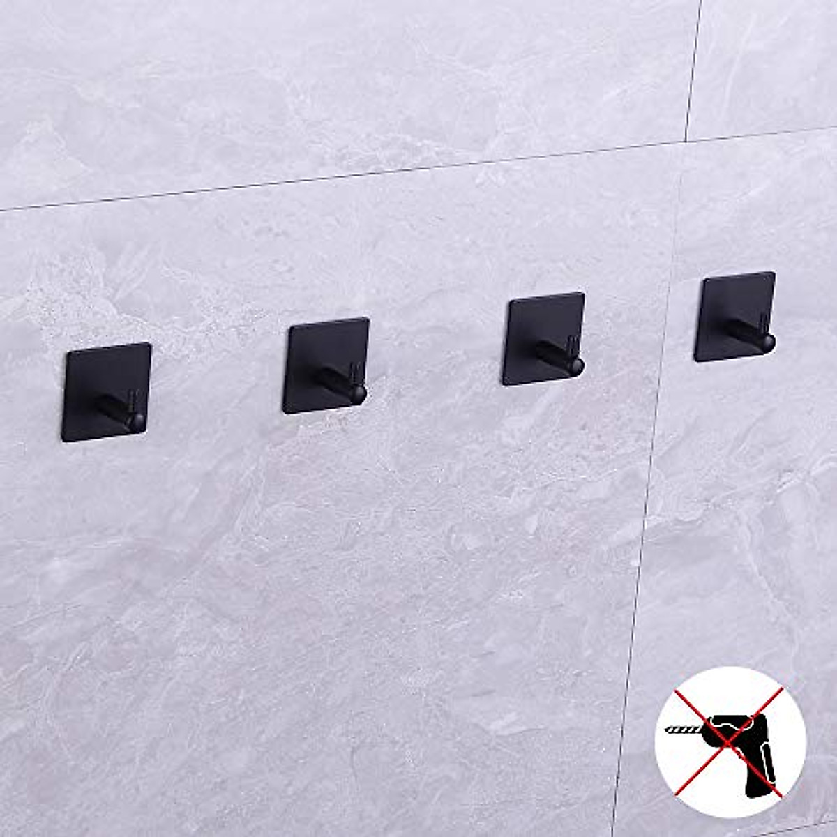 kimzcn Matte Black Adhesive Hooks Heavy Duty Wall Hooks Waterproof Stainless Steel Hooks, Towel Robe Hook Rack Wall Mount - Bathroom and Bedroom 4-Packs