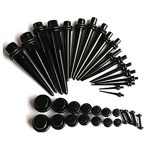 Zaya Body Jewelry 16g-00g Ear Stretching Kit Black Plugs and Tapers 00g 0g 2g 4g 6g 8g 10g 12g 14g Gauges Plus Instructions