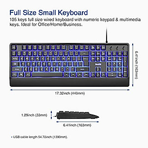 mafiti Computer Office Keyboard Wired USB 104 Keys Full Size Backlit Keyboards Compatible PC Laptop Desktop Windows