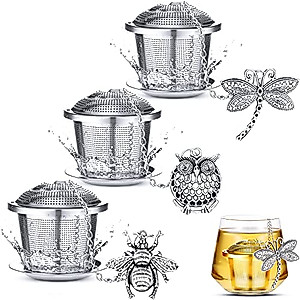 Tea Infusers for Loose Tea 3 Sets Loose Leaf Tea Steeper Tea Strainer Stainless Steel Tea Ball for Loose Tea Holder Tea Mesh Strainer Tea Filters with Drip Trays and Pendant (Insects Style)