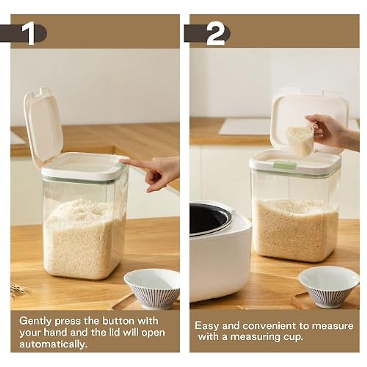 LivLab Rice Dispenser - with Measuring Cup Grain Container Bin for Kitchen Pantry Storage, BPA Free,4.5 L/4.6qt/5kg