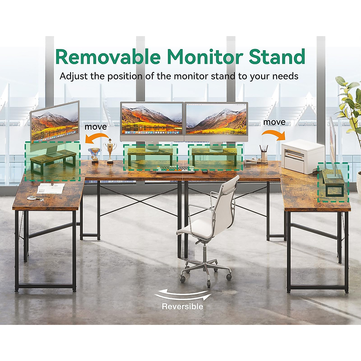 AODK L Shaped Gaming Desk, Computer Corner Desk, PC Gaming Desk Table with Large Monitor Riser Stand for Home Office Sturdy Writing Workstation,51 * 19 inch,Vintage