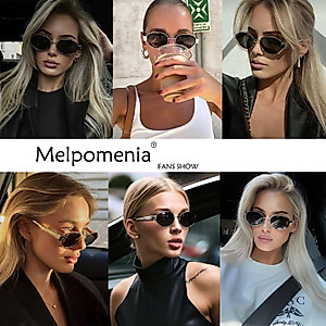 Melpomenia Retro Oval Sunglasses for Women Men - Fashion Sun Glasses - Rectangle Metal Frame Shades(Gold/Grey)