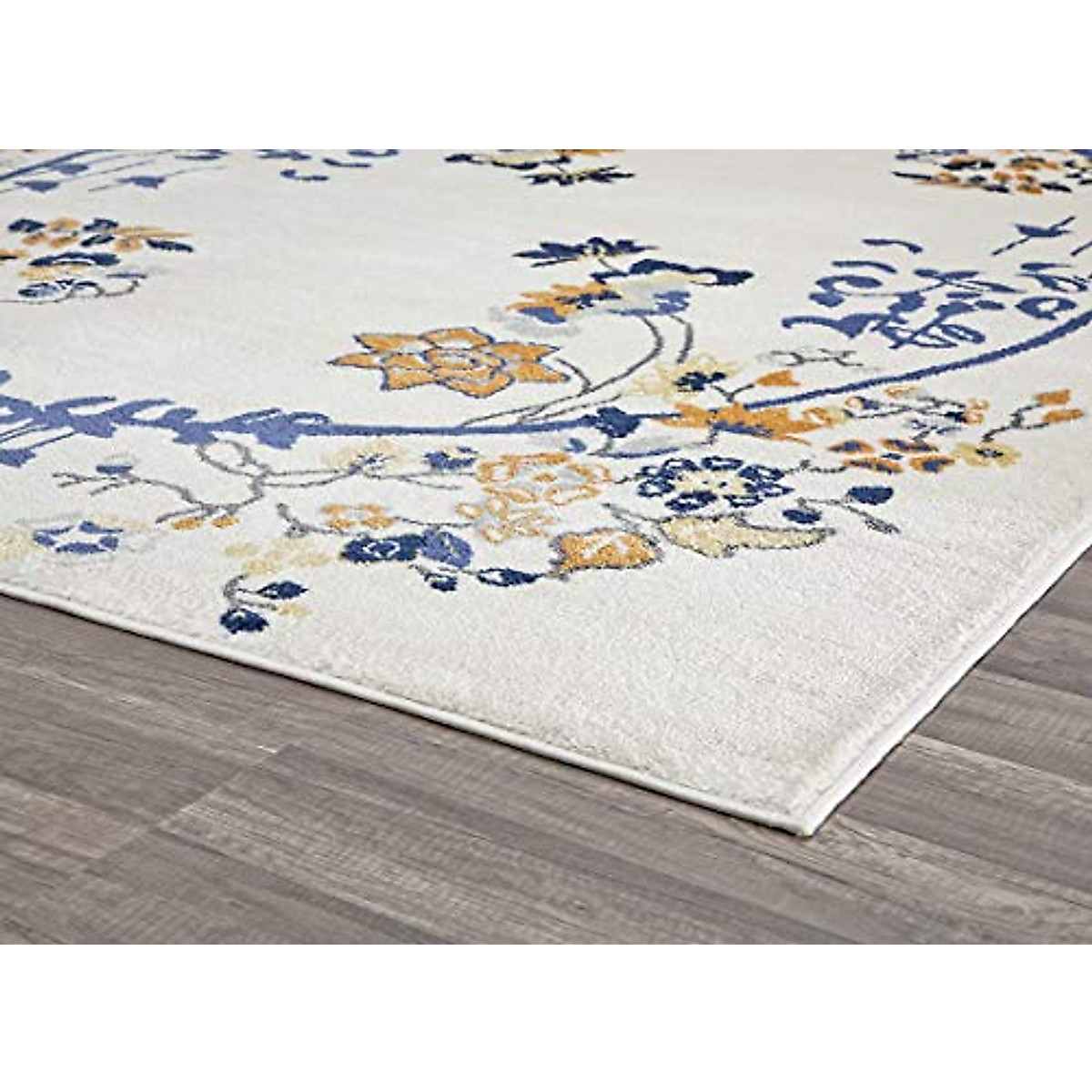 Rugs America Ivory Blue Floral Transitional Rug Gold Magnolia VA20D 2'0"X4'0" Area Rug