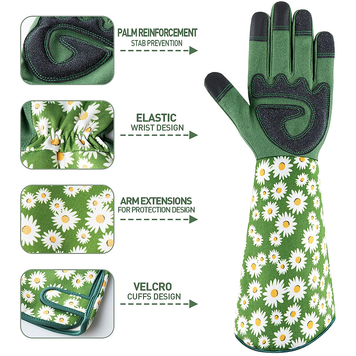 PHIRAH Gardening Gloves for Women Rose Pruning Thorn Proof Breathable Touchscreen Garden Gloves Long Forearm Protection Gauntlet Adjustable Flexible Working Gloves(Green, M)