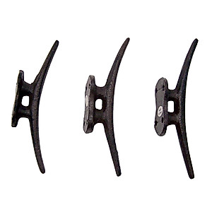 Brown Boat Cleat Cast Iron Wall Hooks, Wall Mounted for Hanging Coats, Purses, Towels, Hats, Beach Themed Wall Décor, Set of 3, 5.75 Inches High