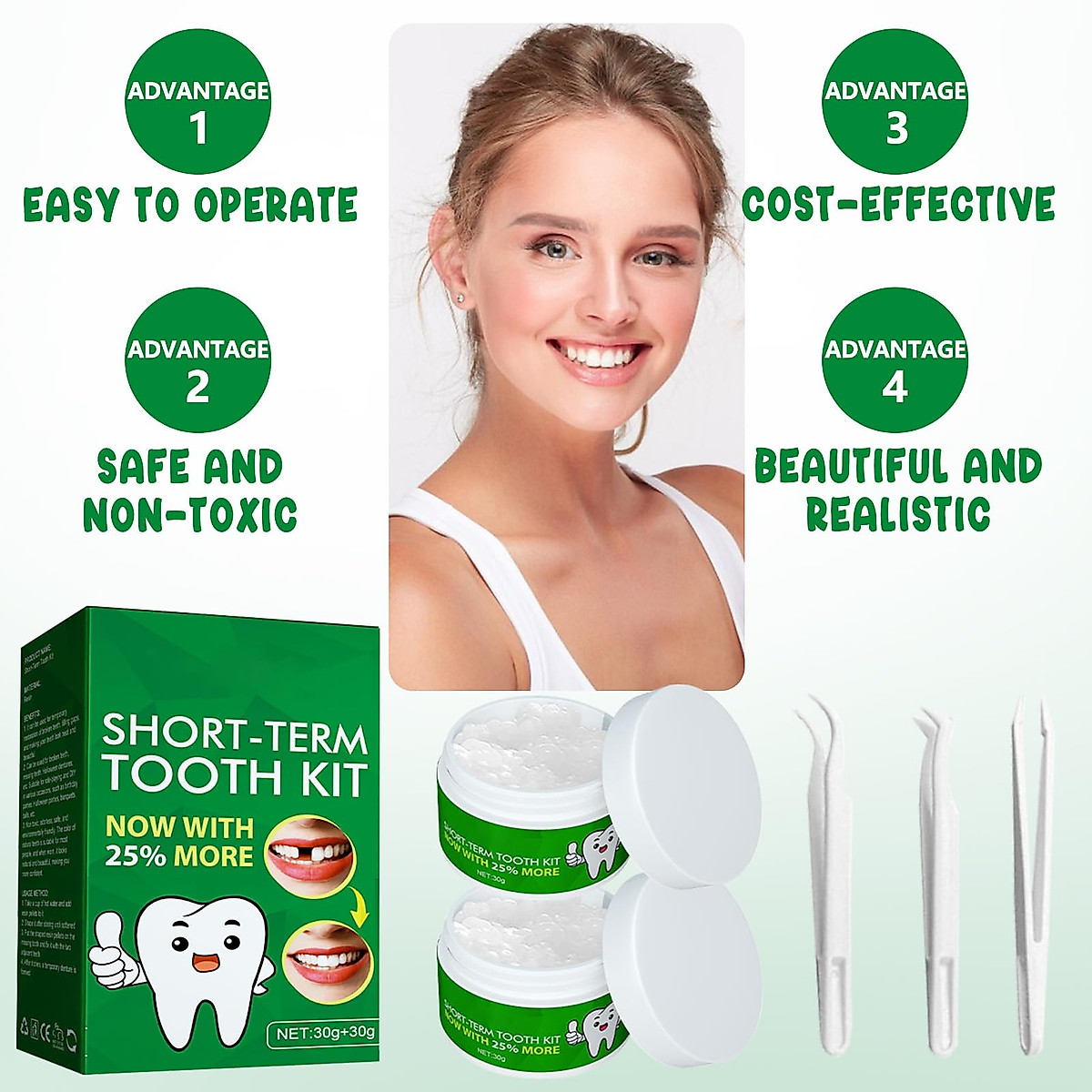 Moldable False Teeth, Tooth Replacement Kit,Temporary Teeth Repair Kit,Tooth Repair Kit for Snap On Instant and Confident Smile,with Mouth Mirror, 3 Pcs Differernt Dental Probe