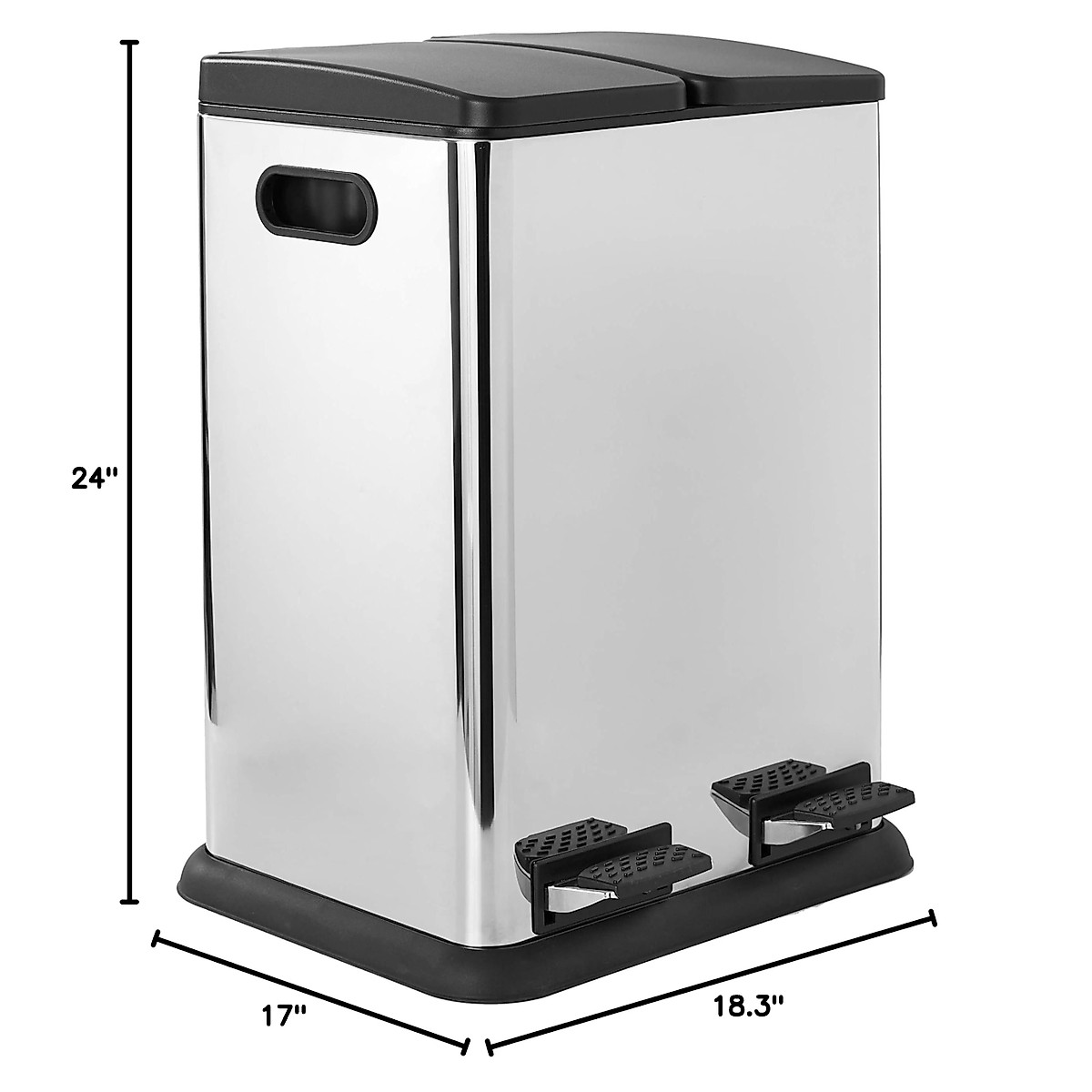 Organize It All Dual Compartment Step on Recycling Trash Can-Stainless Steel, 10-14 Gallons, Black