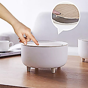 Sancodee Set of 3 Trash Can with Press Lid, Medium Garbage Can 1.8 Gallon & Mini Desktop Trash Can 0.5 Gallon, Dog Proof White Trash Bin for Kitchen, Bedroom, Bathroom, Living Room, Office