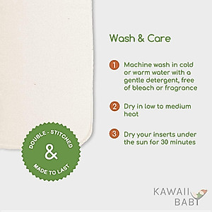 Kawaii Baby Premium Label Cloth Diaper Insert, 5-Layer, Washable, Reusable Booster, use with One Size Cloth Diaper - Pack of 10 Inserts