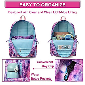 VASCHY Backpack for School, Lightweight Water Resistant Bookbag Casual Daypack for Middle School Teen Girls Pink Galaxy
