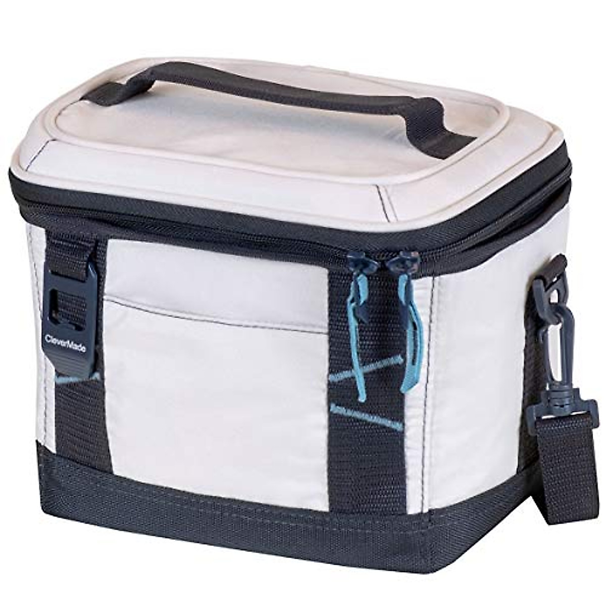 CleverMade Collapsible Soft Cooler Bag -Tote - Insulated 6 Can Leakproof Small Cooler Box with Bottle Opener and Shoulder Strap for Lunch, Beach, and Picnic - Cream