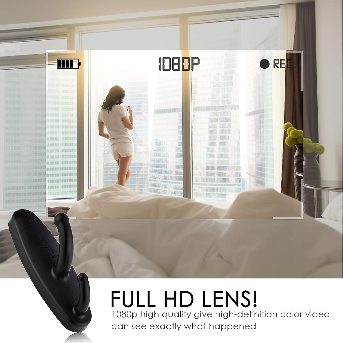 SworRishi Hidden Camera Clothes Hook, Mini Spy Camera HD 1080P Nanny Cam, Security Camera with Motion Detection Loop Recording for Monitoring Home/Office/Baby/Pet, No WiFi Function, No Audio