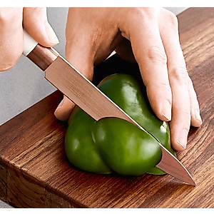 Tower T81534WR Kitchen Knife Set with Acrylic Knife Block, Stainless Steel with Soft Touch Handles, White Marble and Rose Gold, 5 Piece