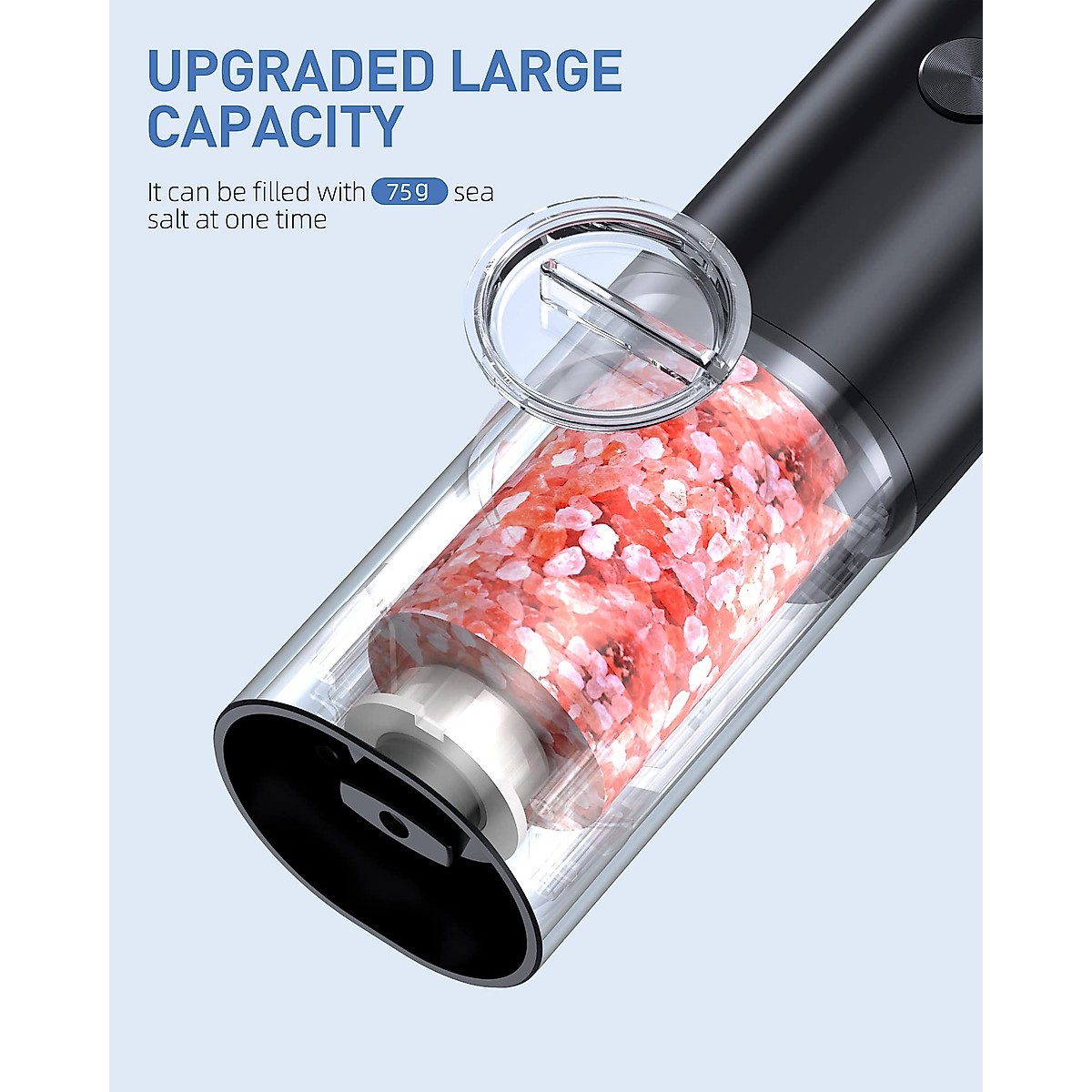 Electric Salt and Pepper Grinder Set - Usb Rechargeable - Automatic Pepper Mill Shaker - Large Capacity - Adjustable Coarseness - Led Light - One Hand Operated, 2 Pack