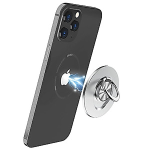 OUTXE Phone Ring Holder Compatible with Magsafe for iPhone 12 13 14 Pro/Max/Mini, Removable and Wireless Charging Compatible-Silver