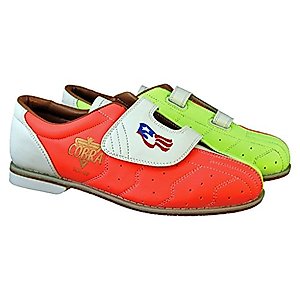 Ladies Glow TCRGV Cobra Rental Bowling Shoes- Hook and Loop Neon Yellow/Orange/White 7 1/2 M US
