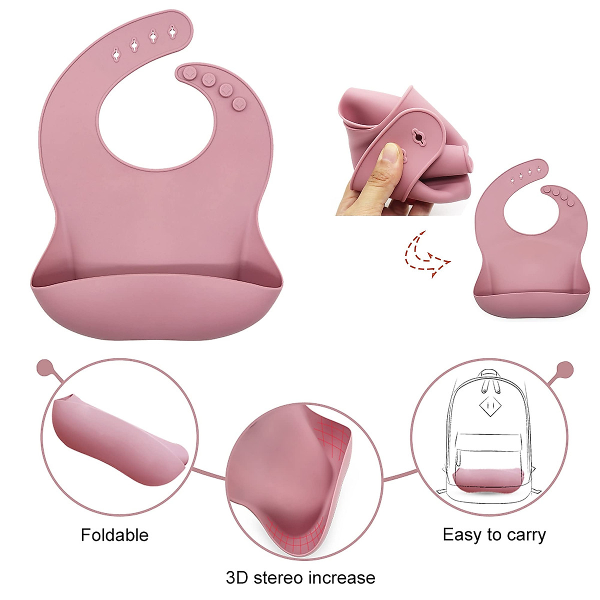 TINGGNIT 6pcs Silicone Baby Feeding Set, Silicone Bib, Toddler, Bowl, Straw Cup with Suction Baby Plate Fork&Spoon Baby Eating Supplies, Baby Plates With Suction,Baby Gifts,(Dark Pink）