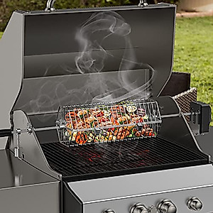 Skyflame Stainless Steel Round Tumble Rotisserie Grill Basket for Partitioned Food Grilling - Fits for 5/16 Inch Square, 3/8 Inch Square, 3/8 Inch Hexagon, 1/2 Inch Hexagon Spit Rods