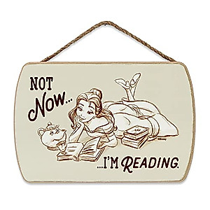 Disney Beauty and the Beast Belle Hanging Wood Wall Decor - Not Now I'm Reading - Cute Belle Sign for Kids' Bedroom or Play Room