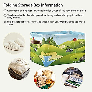 TropicalLife Rectangular Storage Bin Cube Sport Ball Club Golf Theme Foldable Organizer Basket with Handles, Collapsible Storage Box for Kids Toy Shelf Closet Nursery