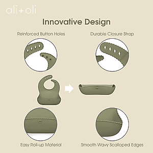 Ali+Oli Silicone Bib (Wavy, Lilac) Waterproof Silicone Bibs for Babies & Toddlers, Adjustable Baby Feeding Bib, Food-Grade Silicone Bibs with Food Catcher, Silicone Baby Feeding Bucket Bib