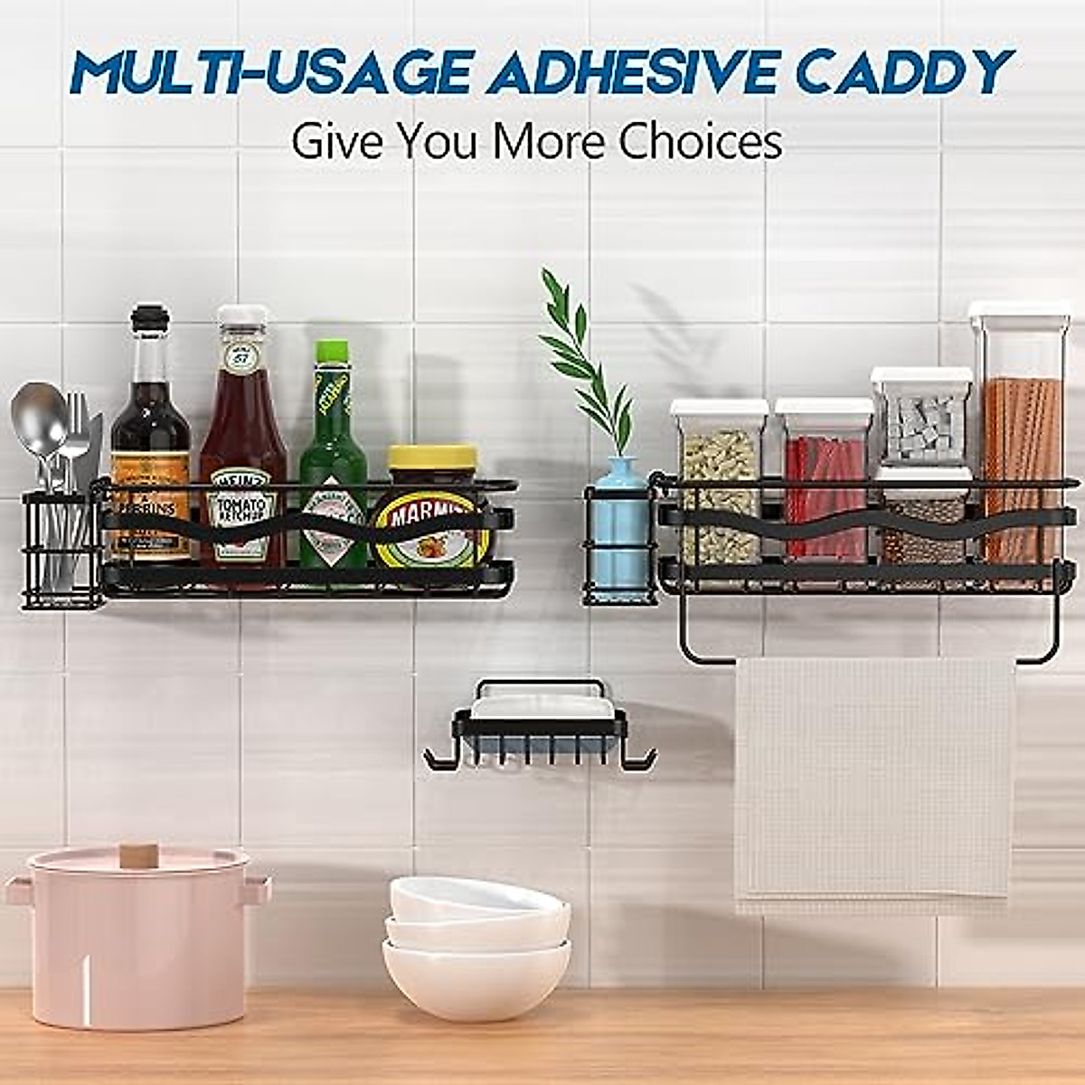 3Free 6 Pack Shower Caddy, Strong Adhesive Shower Organizer with Soap Holders No Drilling Shower Shelves, Rustproof SUS304 Stainless Steel Bathroom Shower Shelf for Inside Shower (Black)