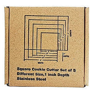 Vokop Square Cookie Cutter Set-5 Pack Stainless Steel Square Biscuit Molds Fondant Cake Cookie Cutter Set Pastry Mold-2",2.5", 3", 3.5",4"