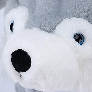 Hopearl Husky Hat with Ears Moving Jumping Pop Up Beating Hat Plush Holiday Cosplay Dress Up Funny Gift for Kids Girls, Gray, 22''