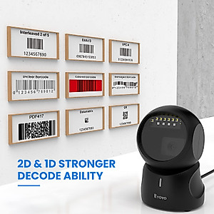 Eyoyo Barcode Scanner, QR 2D Hands-Free Omnidirectional Automatic Sensing Scanning USB Desktop Barcode Scanner, Wired Bar Code Reader Screen Scanning for POS PC Supermarket Library Retail Bookstore
