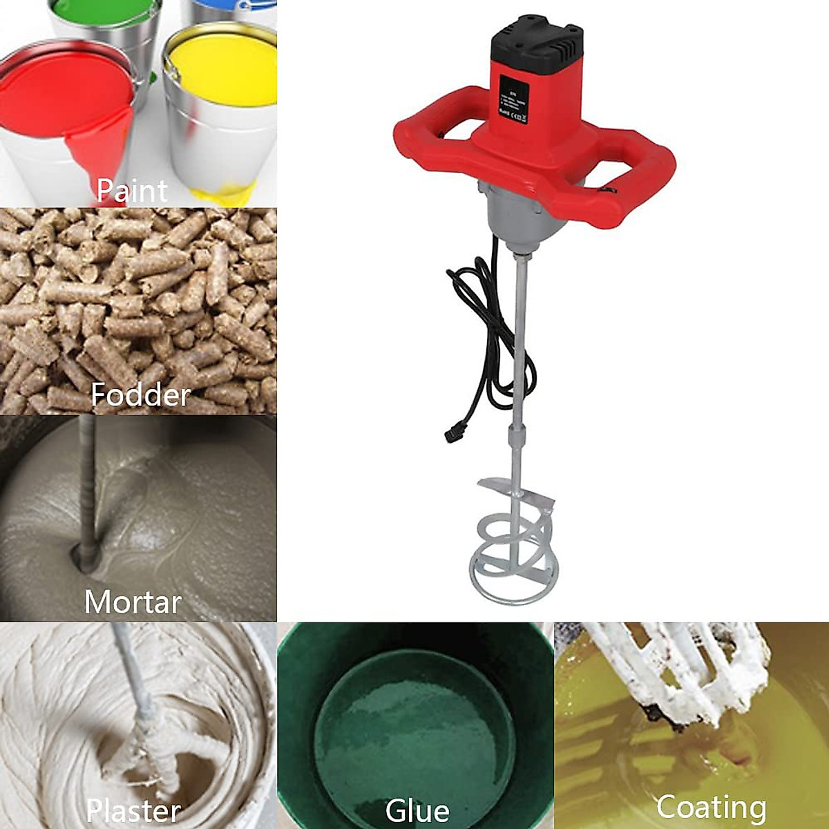 Electric Handheld Cement Mixer，2100W Portable Mortar Mixers with 6 Speed Adjustment Concrete Paint Mixer Drill 110V Mud Mixer