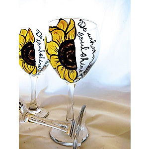 Hand painted sunflower make your soul shine red wine goblets. set of 4 20 ounce red wine gobblets. usa