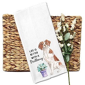 Watercolor Life is Better with a Brittany Microfiber Kitchen Tea Bar Towel Gift for Animal Dog Lover