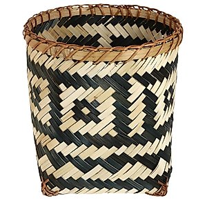 1pcs Bamboo Woven Trash Can Wicker Waste Basket Office Garbage Cans Round Waste Paper Bin Rubbish Basket Plant Flower Pot for Under Desk Bedroom Bathroom Home Office