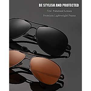 Pro Acme Aviator Sunglasses for Men Women Polarized Metal Spring Legs Sun Glasses UV 400 Protection 62MM(Black + Brown)
