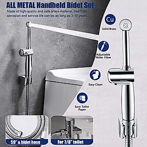 SonTiy Handheld Bidet Sprayer for Toilet, Hand Held Bidet Attachment, Adjustable Water Jet Spray for Toilet with Backflow Preventer, Brass 7.9" Bidet Wand, All Metal Cloth Diaper Toilet Sprayer