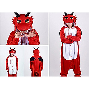 WOTOGOLD Animal Cosplay Costume Dragon Unisex-Adult Pajamas Red Medium