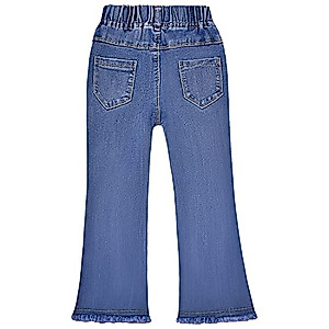 Peacolate 5-10Years Little Big Girls 2pcs Clothing Set Pink Stripe T Shirt and Blue Butterfly Embroidered Bootcut Jeans(Pink,6-7Years)